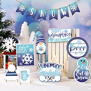 15 Pieces Christmas Tiered Tray Decor Gingerbread Christmas Decor Farmhouse Christmas Table Decorations Tiered Tray Christmas Decor Set Winter Wooden Sign Tabletop for Xmas Party (Vivid Style)