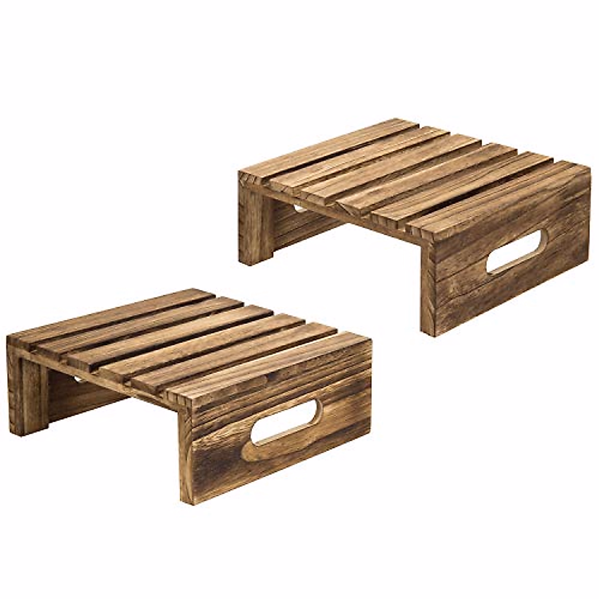 MyGift Rustic Brown Burnt Wood Cake, Cupcake and Dessert Buffet Display Holder Riser Stands, Set of 2