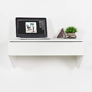 VIVO White Wall Mounted Desk with 28 inch Surface and Pull Out Drawer, Floating Wall Organizer, Under Storage Workstation, DESK-SF01W