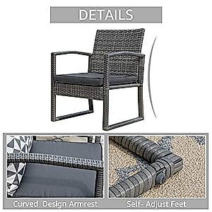 Patiorama 3 Pieces Outdoor Patio Furniture Set, Outdoor Wicker Conversation Set, Patio Rattan Chair Set, Modern Bistro Set with Coffee Table, Garden Balcony Backyard Poolside (Dark Grey)