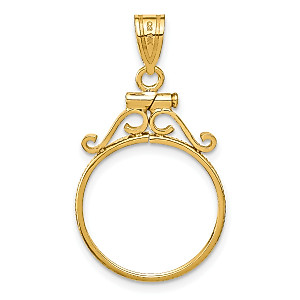 Wideband Distinguished Coin Jewelry 14ky English Scroll Screw Top 18.0mm x 1.35mm Coin Bezel Pendant