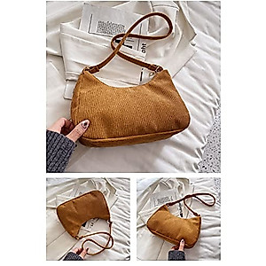 Women Corduroy Shoulder Bag Small Handbag Purse Casual Ladies Satchel Fashion Daily Tote Bag (Yellow)