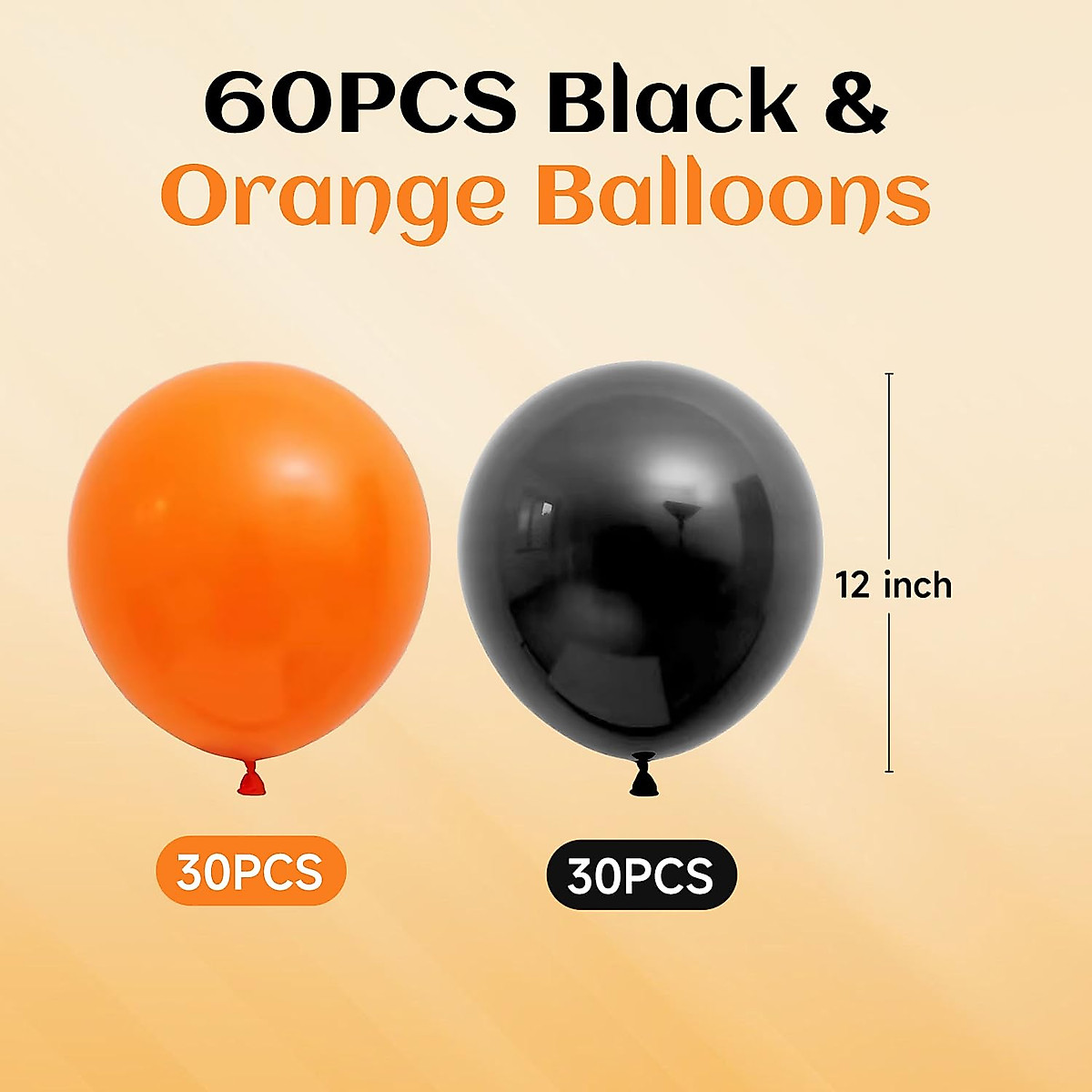 60pcs 12 Inch Orange and Black Latex Balloons, Halloween Balloons Set, Decoration for Halloween Celebration, Trick or Treat Party, Spooky Ghost Party, Graduation, Birthday and Bar