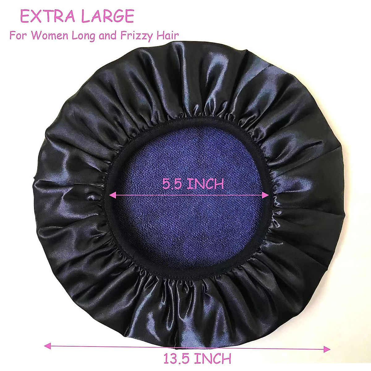 Terry Cloth Shower Cap,G.traveller Large Triple Layer Bathing Cap with Dry Hair Function Microfiber Shower Cap for Women with Silky Satin 100% Waterproof Reusable Bonnets (Black)