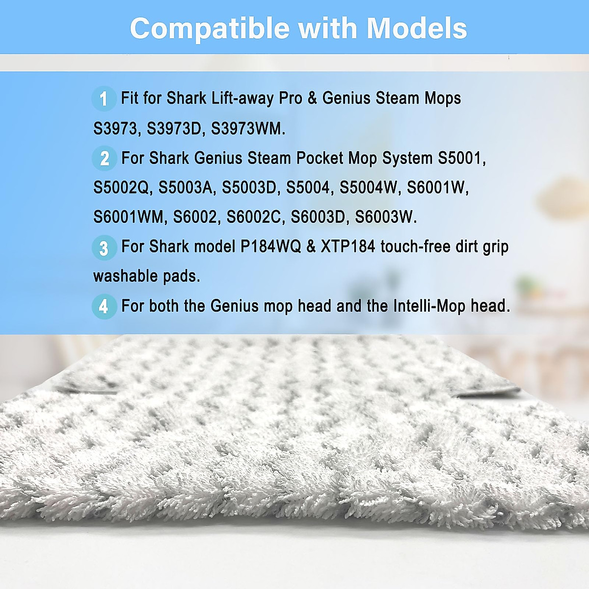 S3973D Steam Mop Replacement Pads for Shark Lift-Away Pro & Genius Steam Pocket Mop S3973 S3973D S5003D S3973WM S5001 S5002Q S5003A S5004 S5004W S6001W S6001WM S6002 S6002C,Part # P184WQ, 8 Pack
