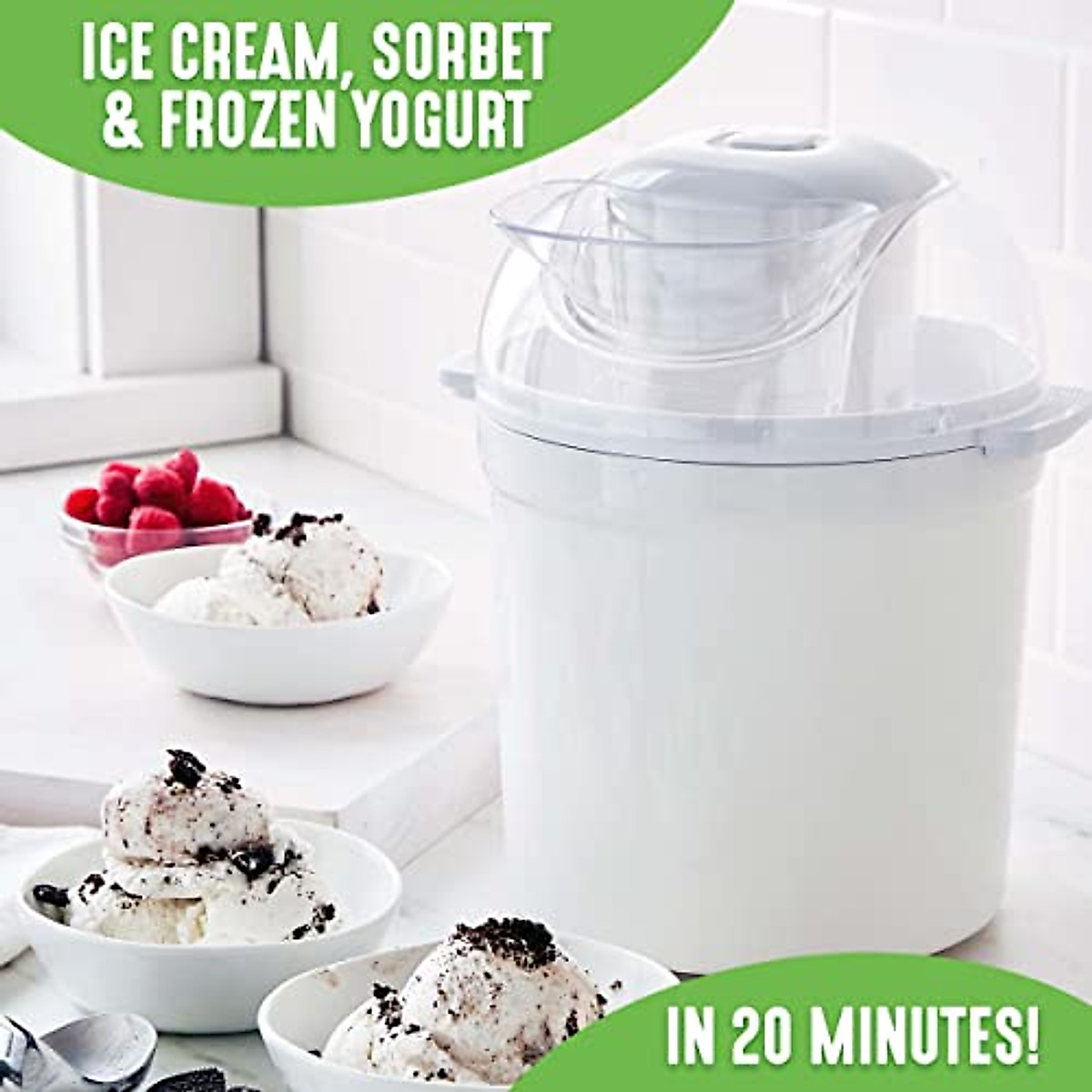 GreenLife 1.5QT Electric Ice Cream, Frozen Yogurt and Sorbet Maker with Mixing Paddle, Dishwasher Safe Parts, Easy one Switch, BPA-Free, White