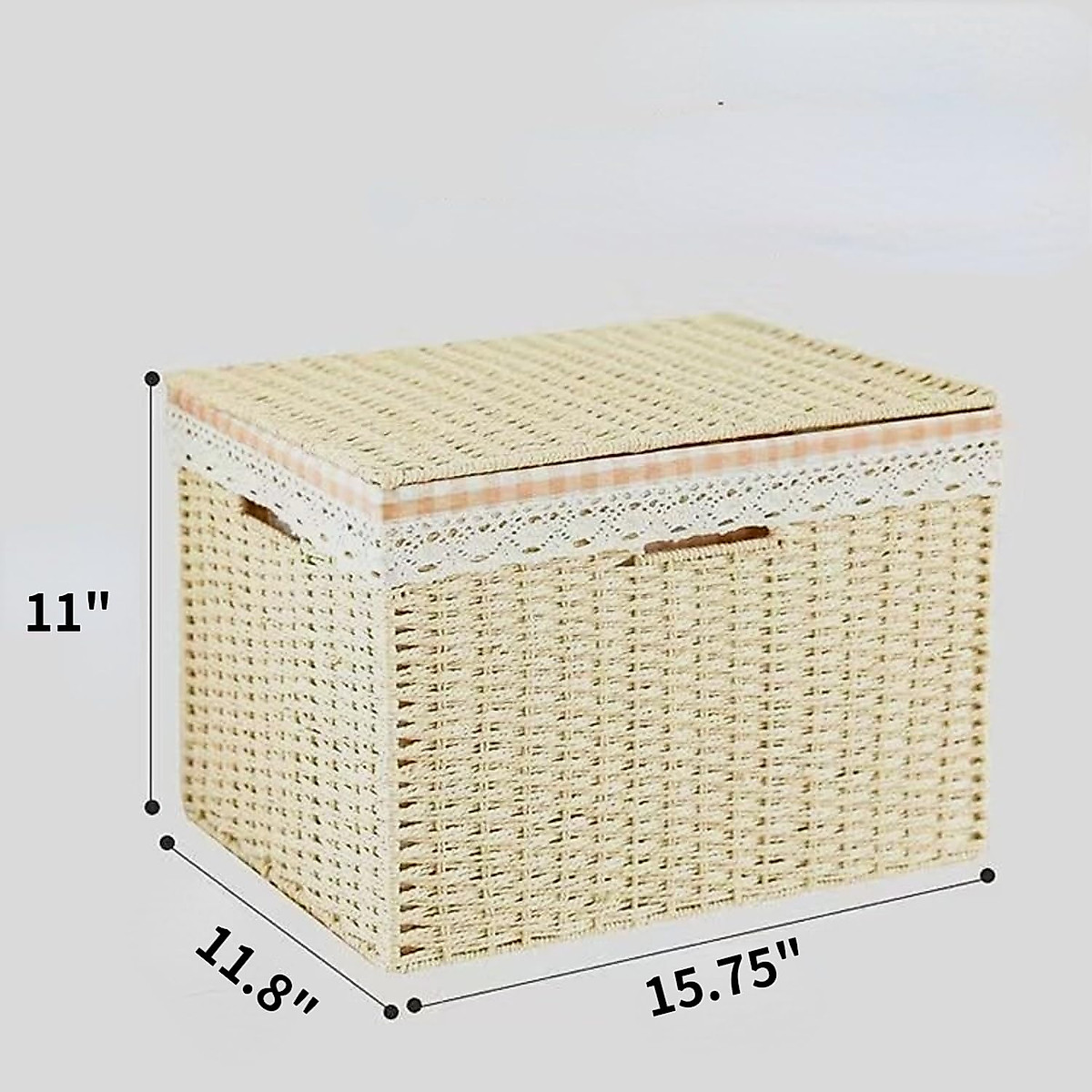 Rattanzenith Foldable Basket with Lid Large Storage Bin with Handle & Liner Paper Rope Woven Basket for organizing Clothes Toy Blanket Shelf Basket for Closet Organizers and Storage (Beige, Large)