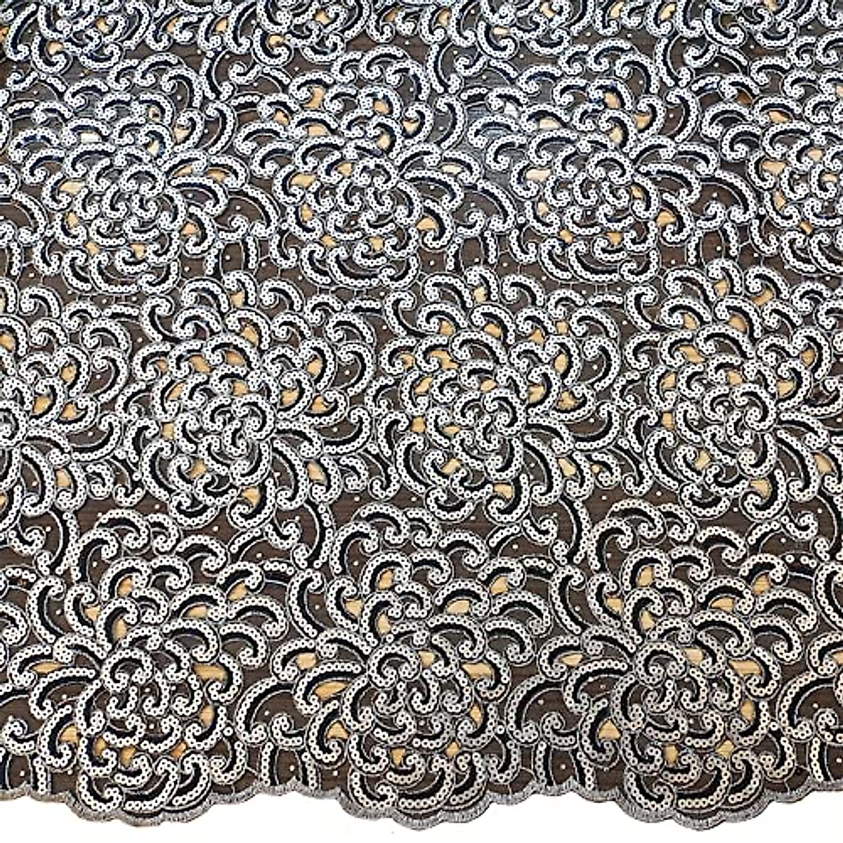 Bestway Lace Sequins African Net Lace Fabric French Floral Embroidered Fabric Rhinestones Nigerian Wedding Asoebi Dress Material 5 Yards (Ashy Grey)