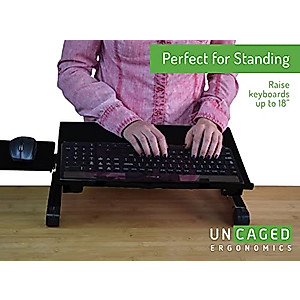 WorkEZ Keyboard and Mouse Tray ergonomic on-desk riser stand adjustable height angle negative tilt Raise computer keyboards to Standing Height sit stand-up standing accessories lift black