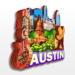 Austin Texas USA America Fridge Magnet Wooden Collection 3D Wood Handmade Travel City Souvenirs Refrigerator Magnet Home Decoration Gift -45