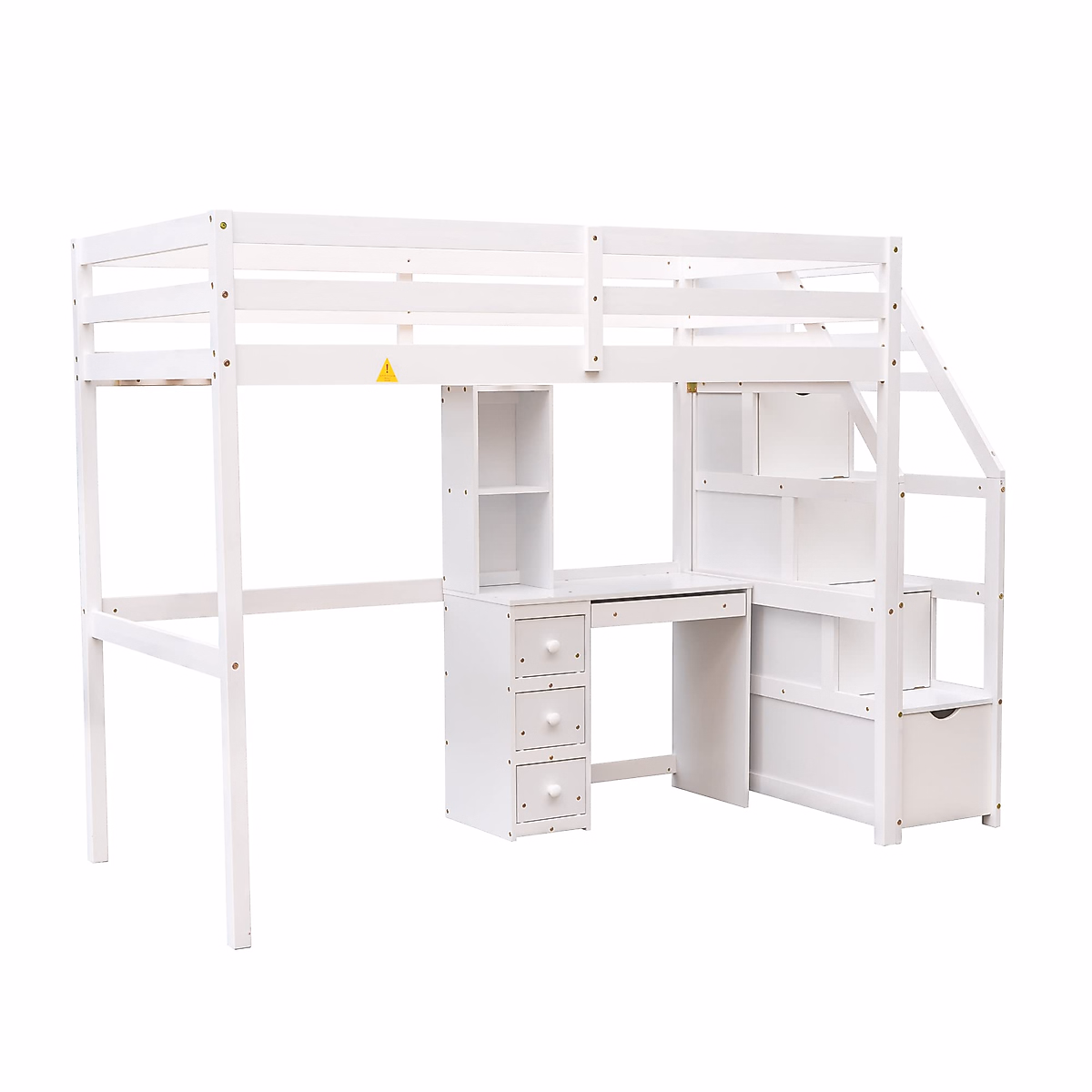 Harper & Bright Designs Twin Size Loft Bed with Stairs, Wood Twin Storage Loft Bed with Desk,Shelves and Drawers,Loft Bed Twin with a Removable Bottom Bed for Kids Girls Boys, White