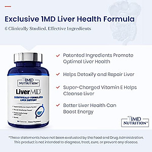 1MD LiverMD - Liver Support Supplement | Siliphos Milk Thistle Extract - Highly Bioavailable, for Liver Support | 60 Capsules (2-Pack)