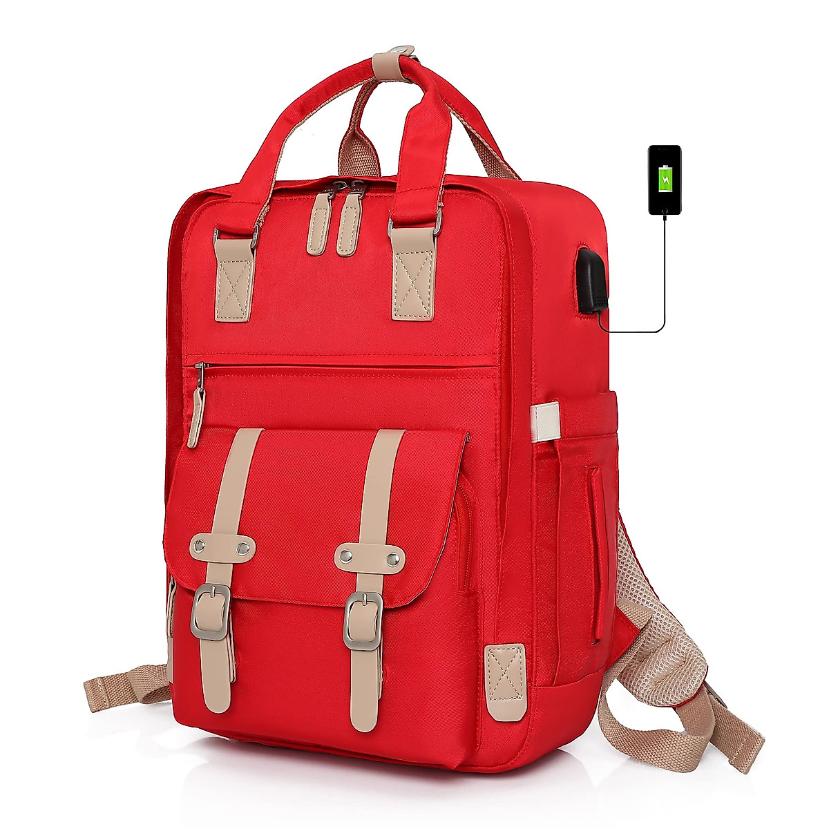 koculemi Laptop Backpack For Women, Travel Backpack Purse For 15.6 Inch Laptop with USB Charging Port, Water Resistant School Backpack Casual Hiking Daypack for Office/Teacher/Work (Red)