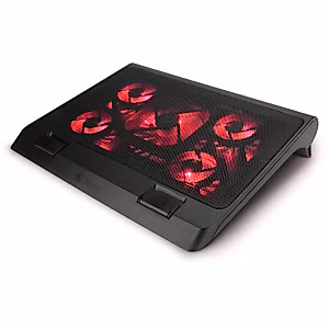 ENHANCE Gaming Laptop Cooling Pad Stand with LED Cooler Fans , Adjustable Height , & Dual USB Port for 17 inch Laptops - 5 Ultra Quiet High Performance Fans 2630 RPM & Built-In Bumpers - Red