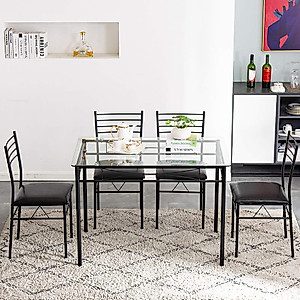 Karl home 5-Piece Dining Table Set with 1 Glass Dining Table and 4 Chairs, Modern Dining Table Set for Kitchen & Breakfast Dining Living Room, Space Saving Furniture (Glass)