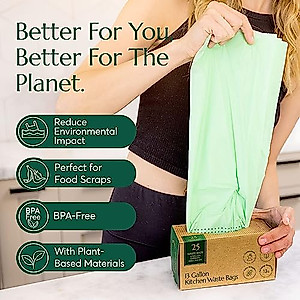 Cleanomic Compostable* Trash Bags with Drawstring (13 Gallon, 25 Units, Tall), BPI Certified For Kitchen Compost