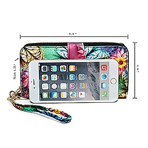 LOVESHE Women wallet RFID Blocking Purse Credit Card Clutch Zip Around Phone Clutch Large Travel Purse Wristlet Bohemian （YZ）