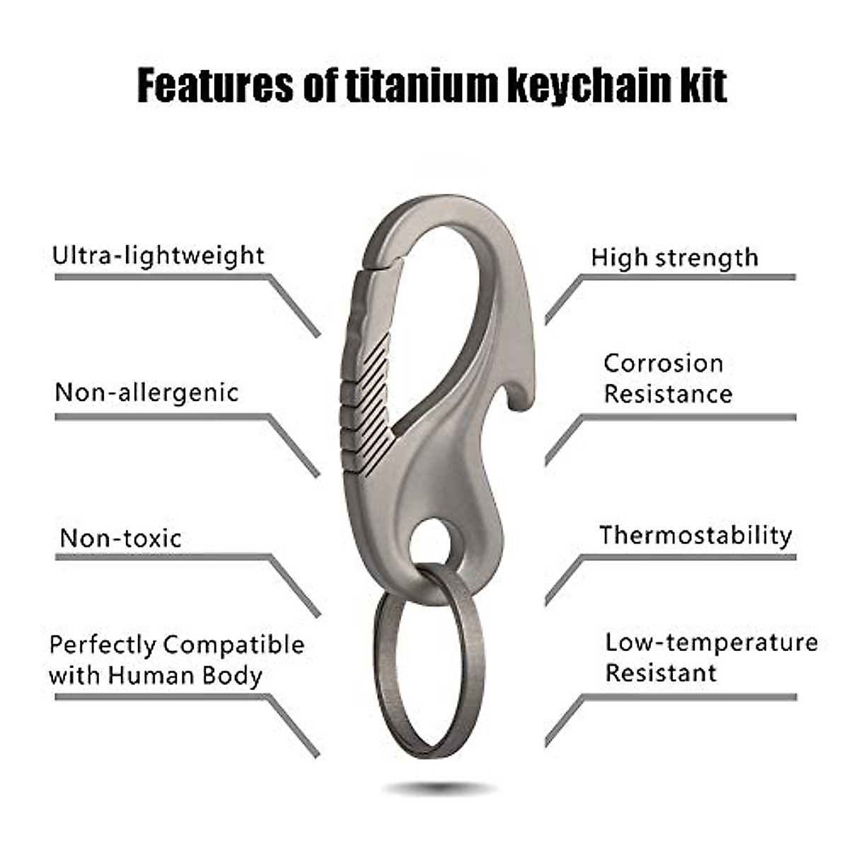 TISUR Titanium Carabiner Key Holder Quick Release Heavy Duty Bottle Opener Car Key Chain for Men (Taiji+O Ring)