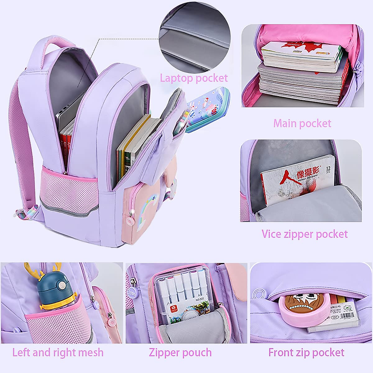 Unicorn Girls Backpack Cute Laptop Backpacks Casual Durable Lightweight Travel Bags Waterproof Bookbag For School (purple)