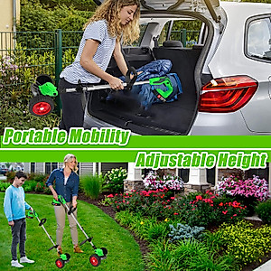 Weed Wacker Battery Operated, Electric Weed Eater Cordless Weed Trimmer Battery Powered 21V 2Ah,Lightweight Grass Trimmer/Lawn Edger/Mower/Brush Cutter, Wheeled No String Lawn Trimmer for Garden Yard