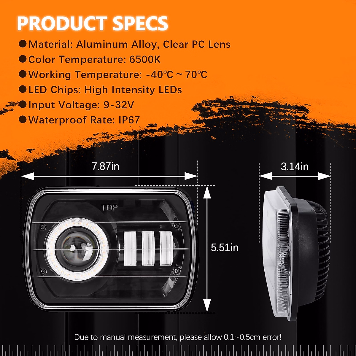 DOXMALL 2Pcs 5x7 7X6 LED Headlights H6054 Retangular Sealed Beam Headlight With White Halo Daylight Compatible with Cherokee XJ Wrangler YJ GMC Dodge Kenworth T300 Etc