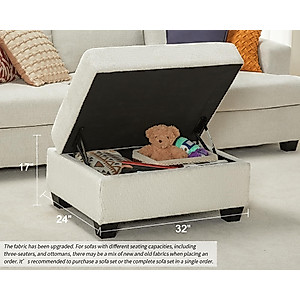 VanAcc Sofa Ottoman with Storage, Modern Sofa- Upholstered Ottoman, Comfy Sofa Couch with Extra Deep Seats, Sofa Couch for Living Room Bedroom, Beige Chenille