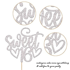1 Pack Sweet Teenager 16 Cake Topper Glitter 16th Birthday Cake Pick for Cheers to 16 Years Old 16th Birthday Party Cake Decorations Supplies Sliver