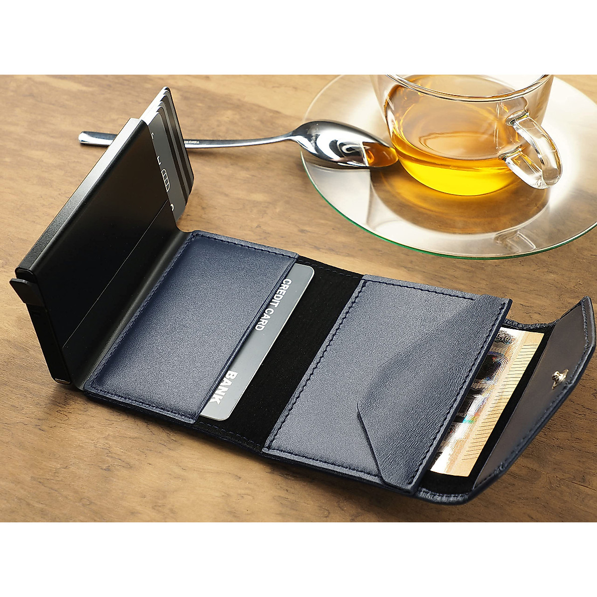 pularys Mini Wallet RAVEN - Multifunckion Credit Card Case - Italian Leather - RFID blocking - Size: 6.5 x 10 x 2.5 cm - Space for up to 7 Cards - Classic Design