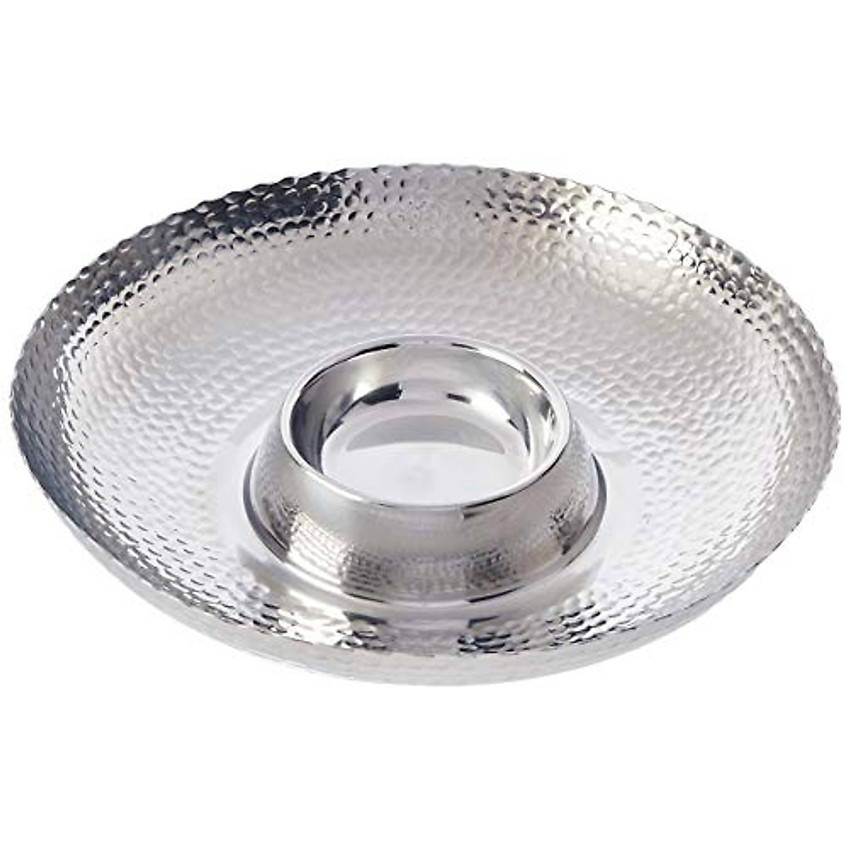 KINDWER Hammered Aluminum Chip and Dip Bowl, 16-Inch, Silver