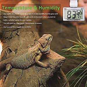 Reptile Thermometer Hygrometer LCD Digital Humidity Gauge, Worked with Reptile Heat Pad to Monitor Temperature & Humidity in Reptile Terrarium, Perfect for Turtle/Snake/Lizard/Frog/Spider/Plant Box