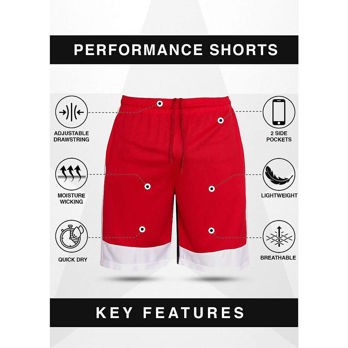Starting 5 Mens Basketball Shorts with Pockets, Active Athletic Performance Gym Workout Shorts for Men Workout Shorts, 4 Pack (as1, Alpha, x_l, Regular, Regular, Red/White/Black/Royal)