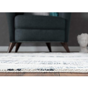 Abani Geometric Beige & Blue 4'x6' Area Rug, Aspen Collection - Contemporary Accent Rug Rugs