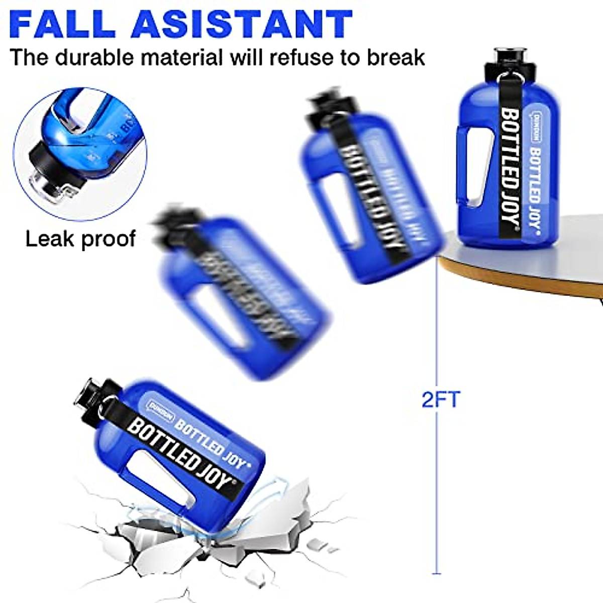 DUNDUN BOTTLED JOY, 32 oz water bottles,BPA-Free Plastic Water Bottles with Times to Drink, Food-Safe Jug with Handle, Ensure You Drink Enough Water Daily (16 oz blue)