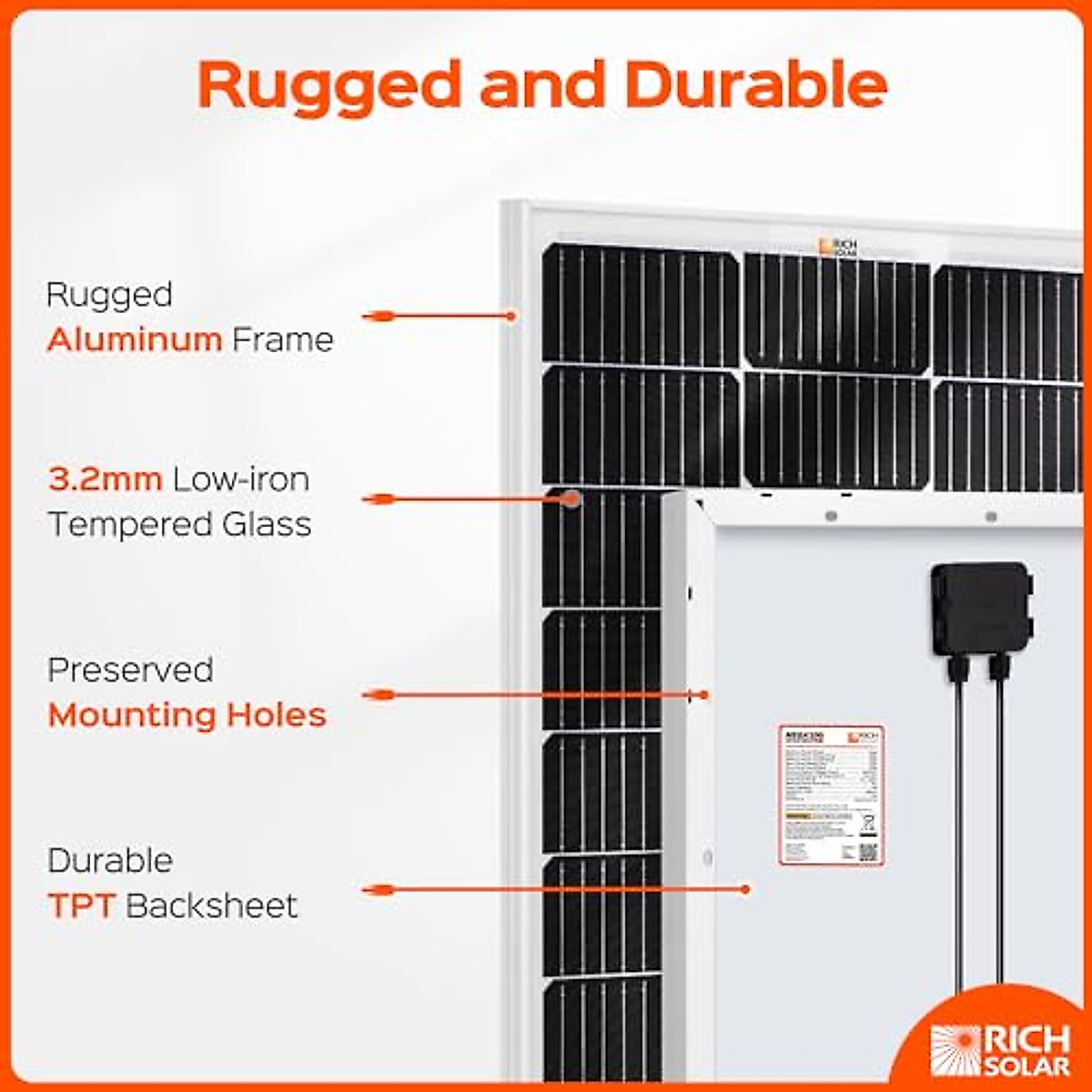 RICH SOLAR 200 Watt 12 Volt Monocrystalline Solar Starter 20A MPPT Charge Controller/Mounting Z Brackets/Tray Cable/Adaptor Kit