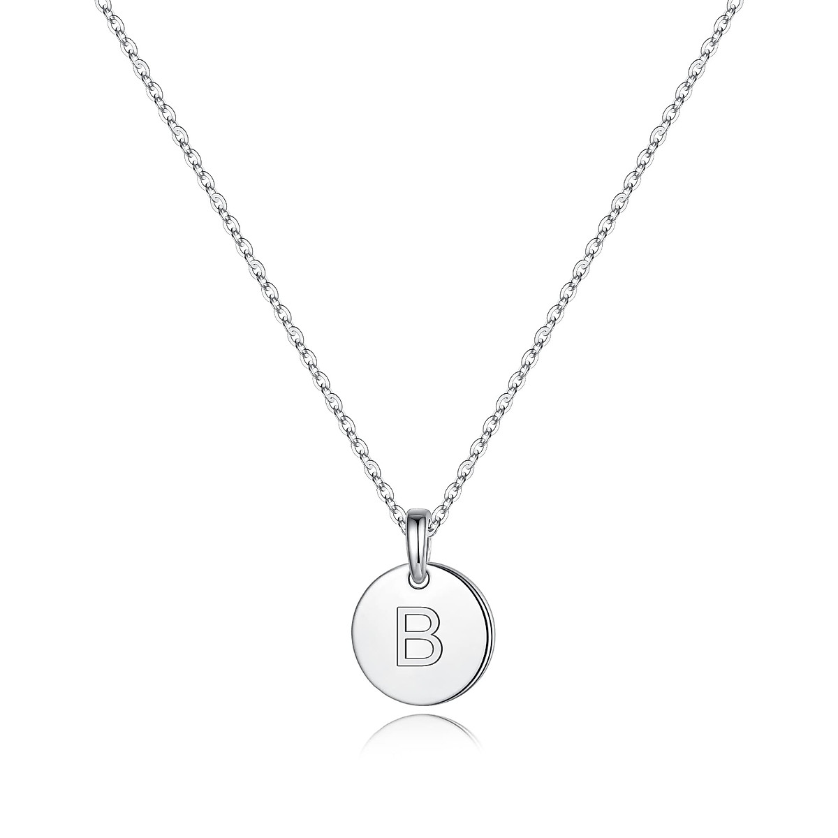 Turandoss S925 Sterling Silver Disc Initial Necklaces for Women, Dainty Hypoallergenic Initial Necklace Disc Letter Pendant S925 Sterling Silver Initial Necklaces for Women Gifts (B)