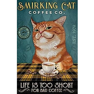 Smirking Cat Retro Metal Tin Sign Vintage Sign for Home Coffee Garden Wall Decor 8x12 Inch
