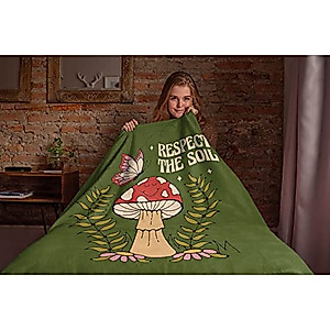 A Mushroom and A Butterfly with The Quote Respect The Soul Throw Blanket Lightweight Soft Plush Fluffy Flannel Blankets for Couch Bed Sofa (XS 30"x40" Inch for Toddler/Puppy)
