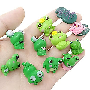 HONBAY 11PCS Resin Frog Miniature Figurines Cute Frog Cake Topper Mini Frog Animals Model Moss Landscape Terrarium Crafts for Garden Home Decoration (11 Styles)