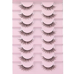Fake Eyelashes Natural Short Cat Eye Lashes Clear Band Fluffy Wispy False Eyelashes 8 Pairs by Yawamica