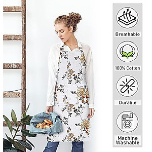 RUVANTI Aprons for Women with Pockets - Adjustable up to XXL - 100% Cotton - Cute Aprons for Cooking, Kitchen, Server, Barber, Restaurant, Chef Apron - 1 Pack - Grey Floral