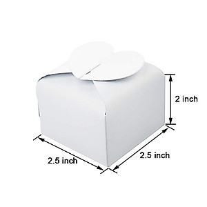 AWELL White Candy Box Bulk 2.5x2x2.5 inches with Heart Bow Party Favor Box,White Glitter,Pack of 50