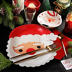 Yungyan 100 Pcs Christmas Disposable Plates Santa Paper Plates for Christmas Wedding Birthday Family Party Tableware Supplies Serve 100 Guests, 8.3 x 7.7 Inch, Red and White