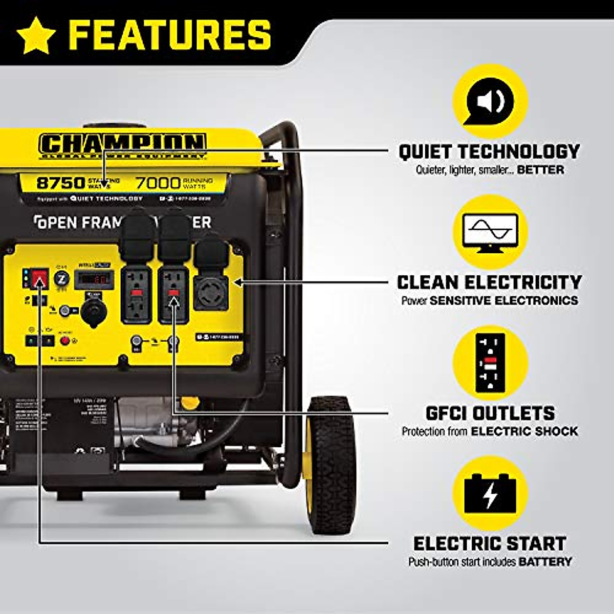 Champion Power Equipment 100520 8750-Watt DH Series Open Frame Inverter, Electric Start