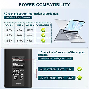 New Dell 130W AC Adapter Laptop Charger for Dell XPS 15 7590 9570 9560 9550 9530 Precision 5510 5520 5530 5540 M3800 Vostro 7500 7510 Inspiron 7459 HA130PM130 0V363H DA130PM130 09TXK7 P56F 4.5mm