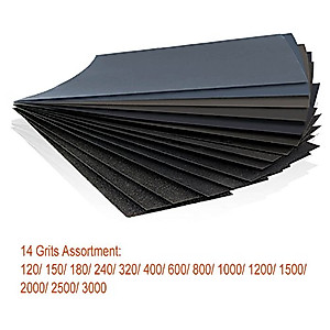 28 Pcs 120 to 3000 Grit Wet Dry Sandpaper Assortment 9 * 3.6 Inches for Automotive Sanding