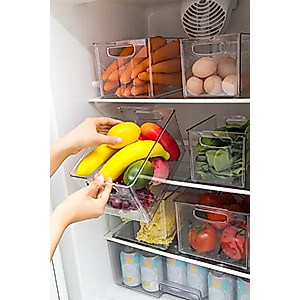 Elysolpluv Acrylic Storage Box 3 Pieces (Large, Medium And Small), Grocery Storage Box With Handle, Suitable For Refrigerator, Kitchen And Countertop Storage. (Green)