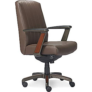 La-Z-Boy Bennett Modern Executive Lumbar Support, Rich Wood Inlay, High-Back Ergonomic Office Chair, Bonded Leather, Brown 26D x 26.25W x 39.75H in