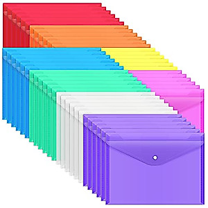 EOOUT 14 Pack Plastic Envelopes Poly Envelopes, Clear Document Folders Plastic File Folders with Snap Closure, 7 Colors, Letter A4 Size File Envelopes for School and Office Supplies
