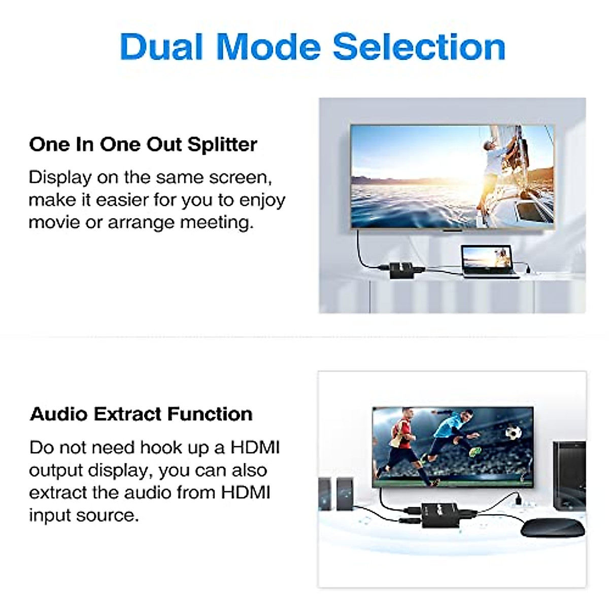 HDMI Audio Extractor 4K, avedio links HDMI Audio Splitter Converter, HDMI to HDMI Audio Adapter (3.5mm Aux Stereo + Optical Toslink SPDIF), HDMI Sound Extractor for PS5, Xbox (RCA Audio Cable Include)