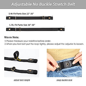 XZQTIVE 6 Pieces No Buckle Stretch Belt for Women Men, Buckless Belt Comfortable Invisible Elastic Belt for Jeans Pants Dresses, No Bulge No Hassle, Fit Waist Size 36-50in